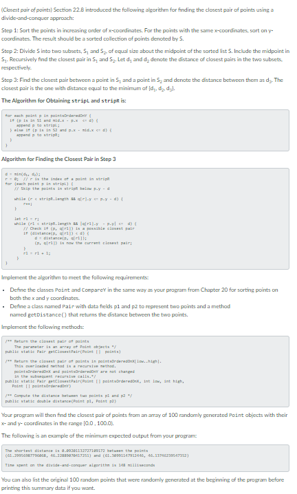 Solved (Closest pair of points) Section 22.B introduced the | Chegg.com