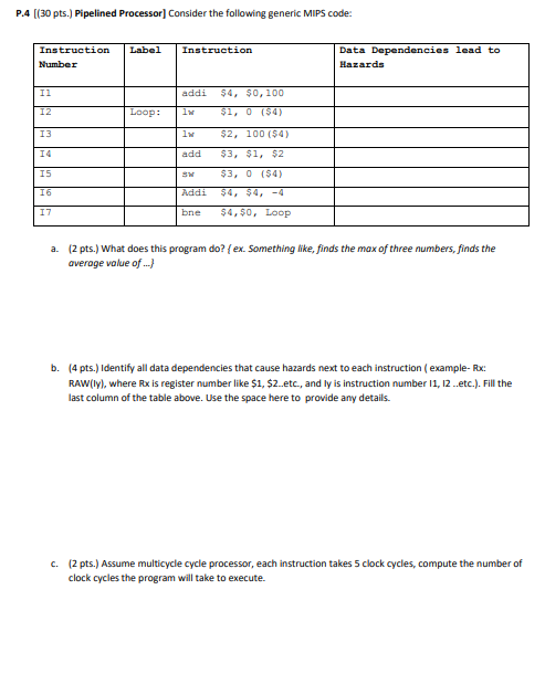 Solved P.4 [(30 pts.) Pipelined Processor] Consider the | Chegg.com