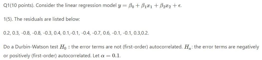Solved Q1(10 points). Consider the linear regression model | Chegg.com