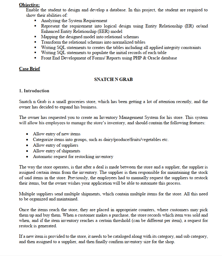 Objective: Enable the student to design and develop a | Chegg.com