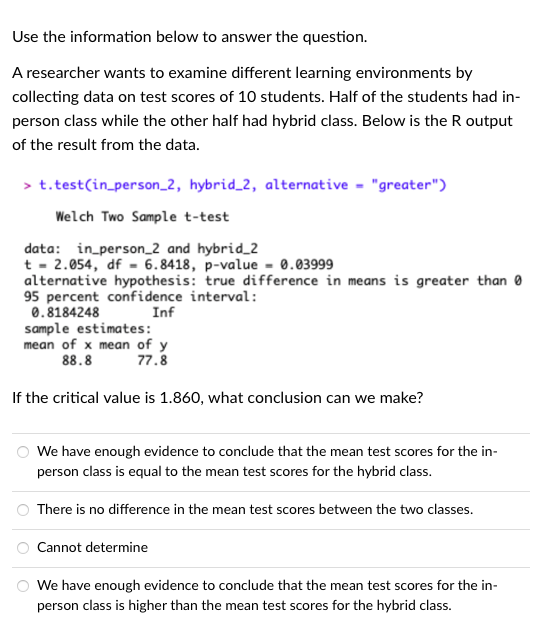 Solved Use the information below to answer the question. A | Chegg.com