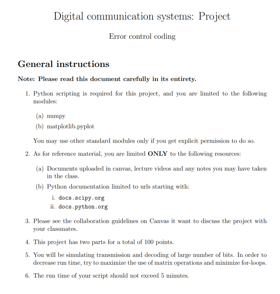 Digital communication systems: Project Error control | Chegg.com