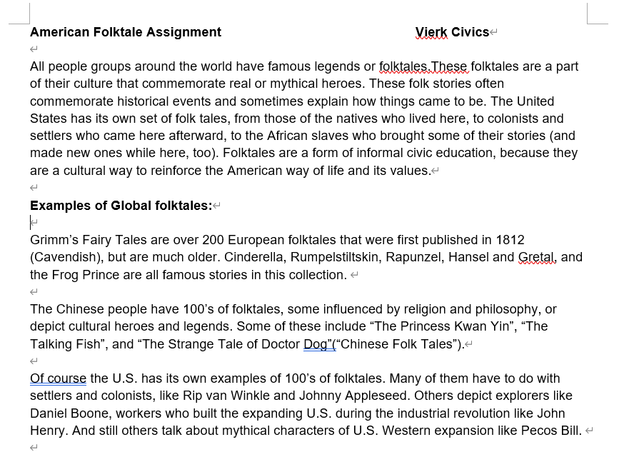 Your Assignment: Write your own American folktale. | Chegg.com