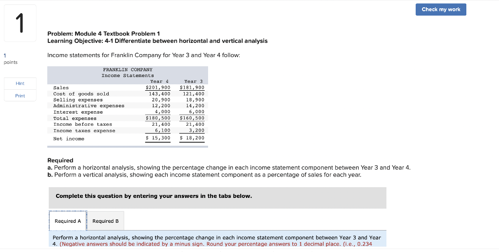 Solved Check my work 1 Problem: Module 4 Textbook Problem 1 | Chegg.com