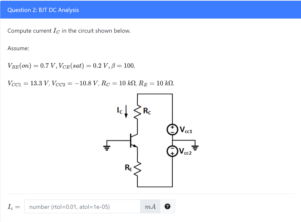 Solved Compute current IC in the circuit shown below. | Chegg.com