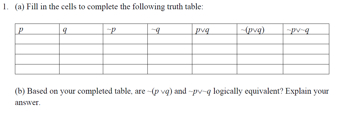 [Solved]: (a) Fill in the cells to complete the following