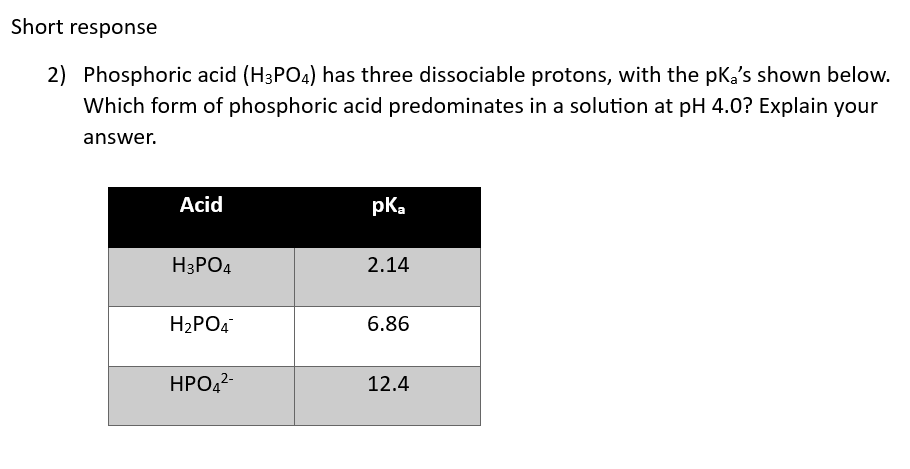 Solved 2) Phosphoric acid (H3PO4) has three dissociable | Chegg.com