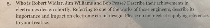 Solved Who is Robert Widlar, Jim Williams and Bob Pease? | Chegg.com