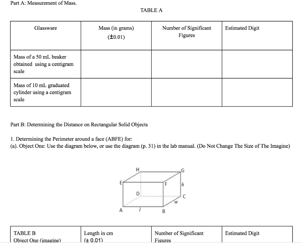 Solved Part A: Measurement of Mass. TABLE A Glassware | Chegg.com