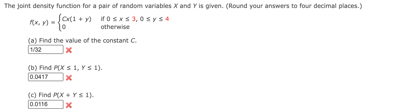 Solved The joint density function for a pair of random | Chegg.com