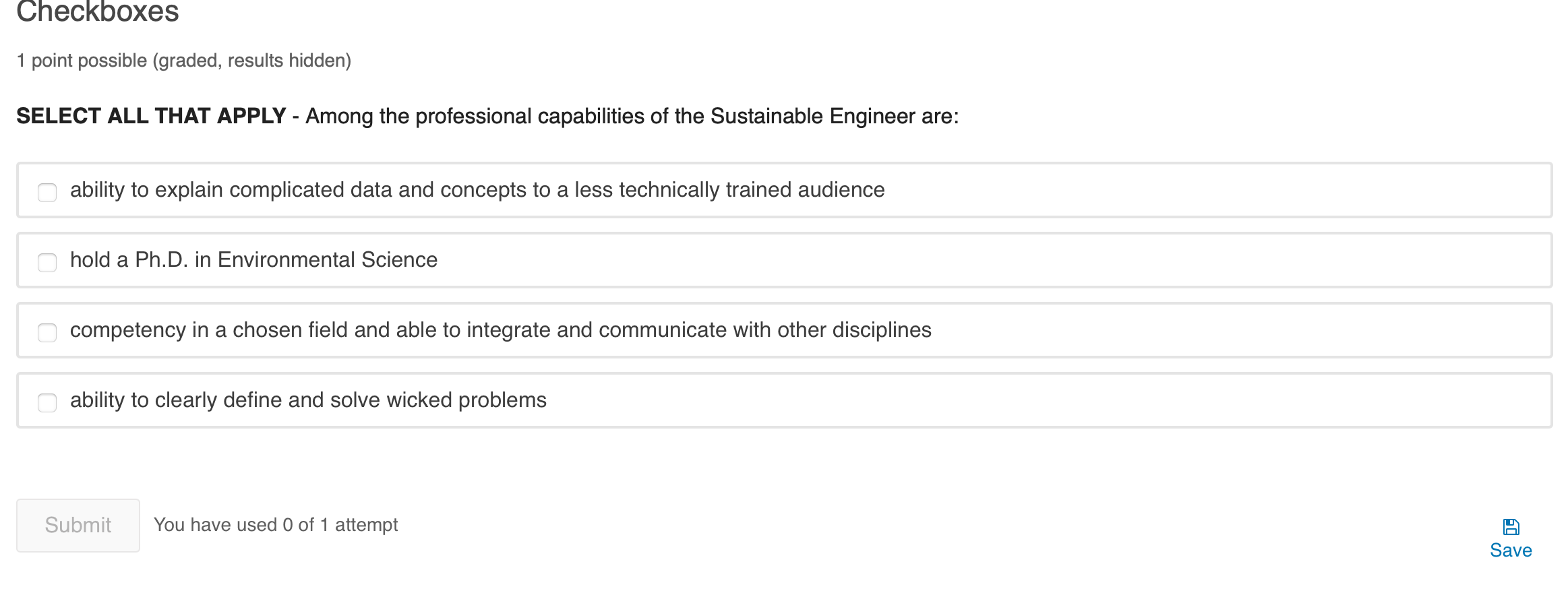 Solved Checkboxes 1 point possible (graded, results hidden) | Chegg.com