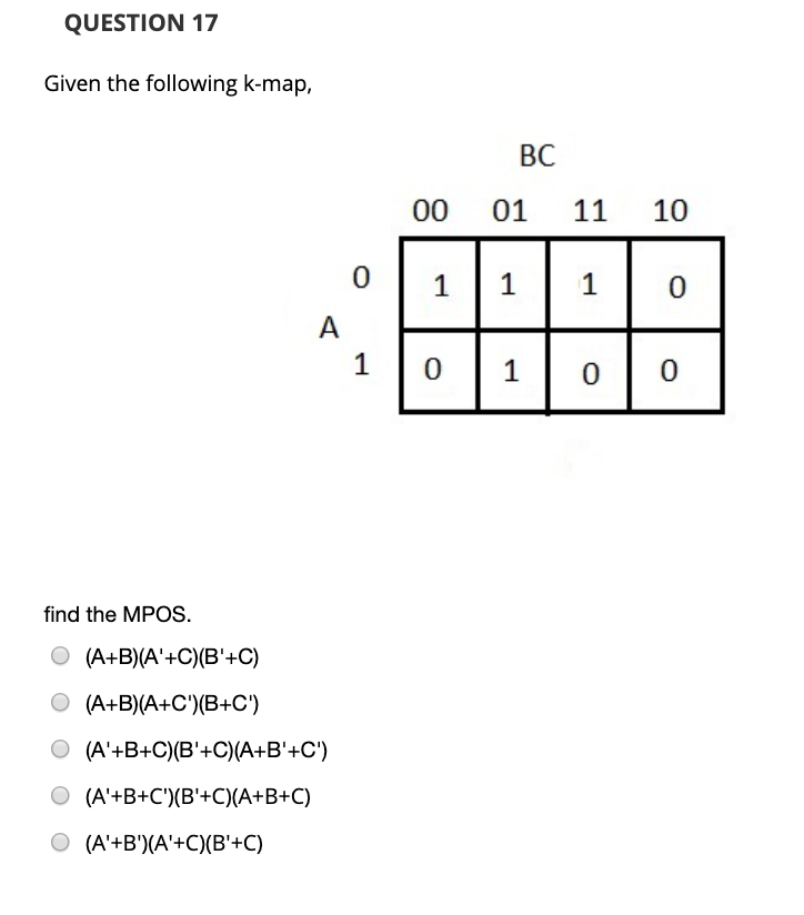 Solved QUESTION 19 Given the following k-map: AB 00 01 11 10 | Chegg.com