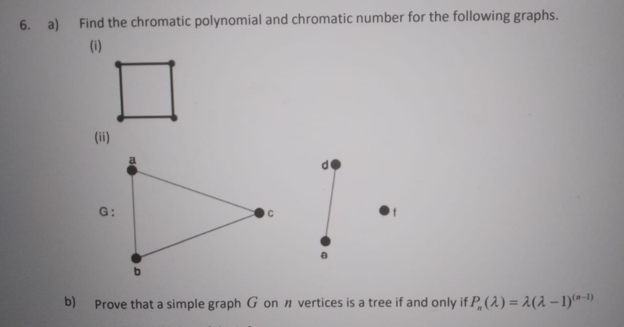 Solved 6. a) Find the chromatic polynomial and chromatic | Chegg.com