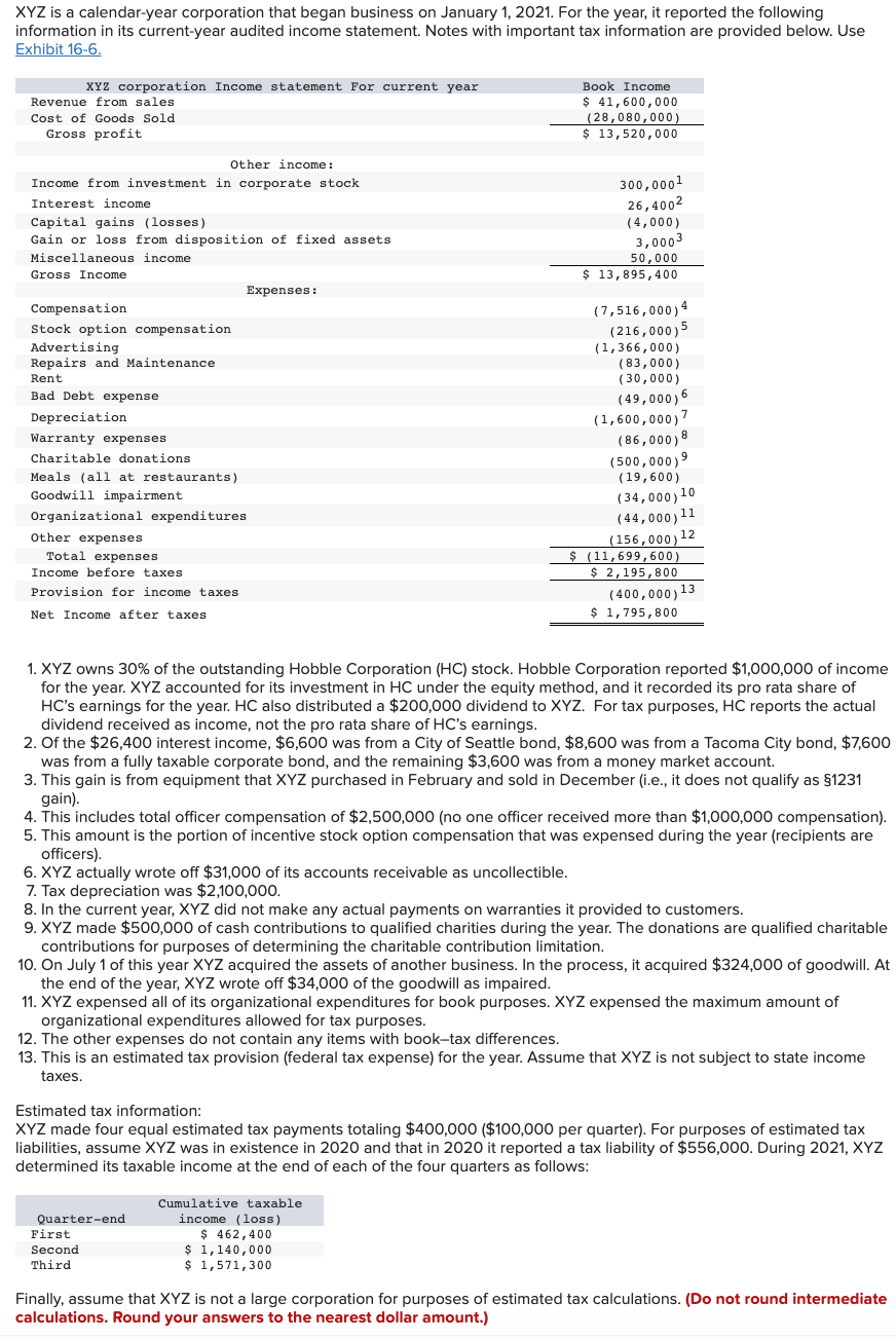 a. Compute XYZ’s taxable income. b. Compute XYZ’s | Chegg.com