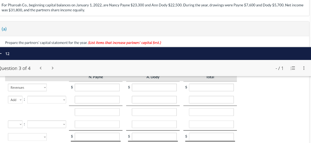 Solved Prepare the partners' capital statement for the year. | Chegg.com