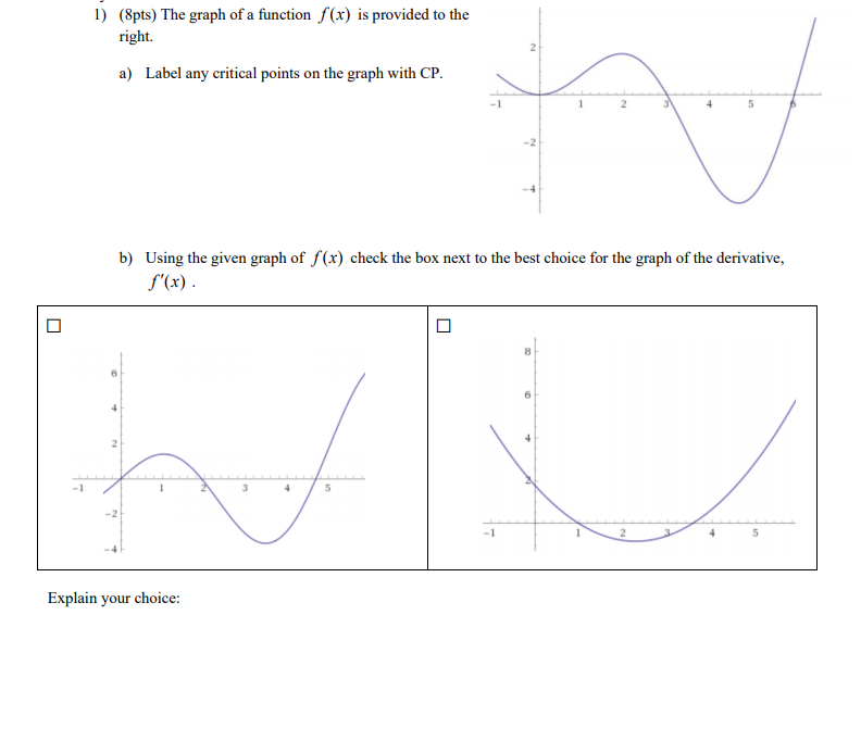 Solved 1) (8pts) The graph of a function f(x) is provided to | Chegg.com