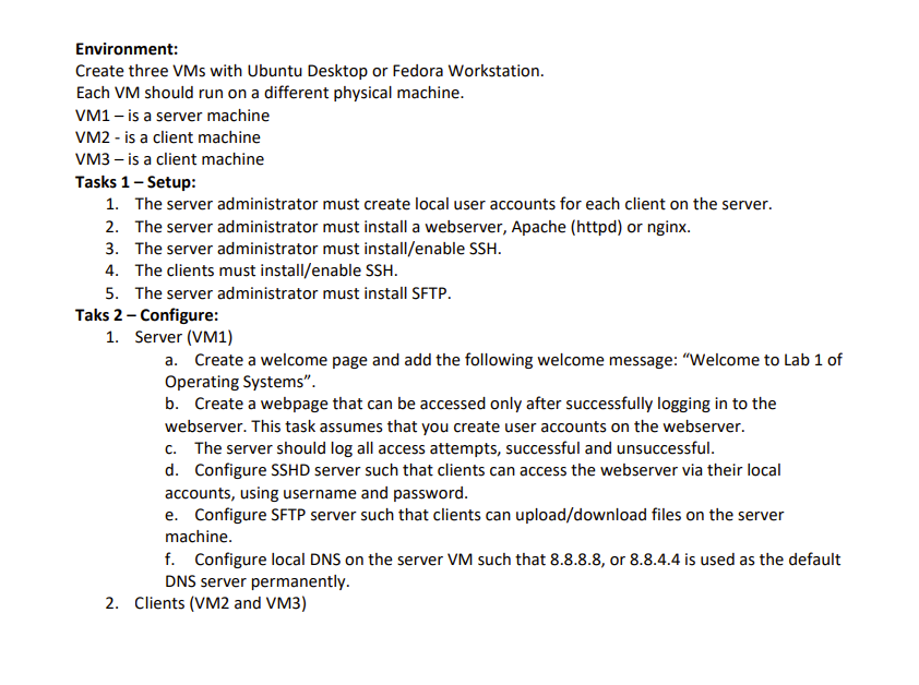 Solved Environment: Create three VMs with Ubuntu Desktop or | Chegg.com