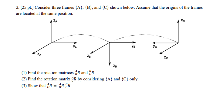 Solved [25 pt.] Consider three frames {A},{B}, and {C} shown | Chegg.com