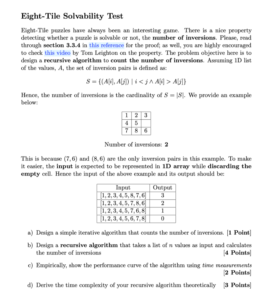Solved Eight-Tile Solvability Test Eight-Tile puzzles have | Chegg.com