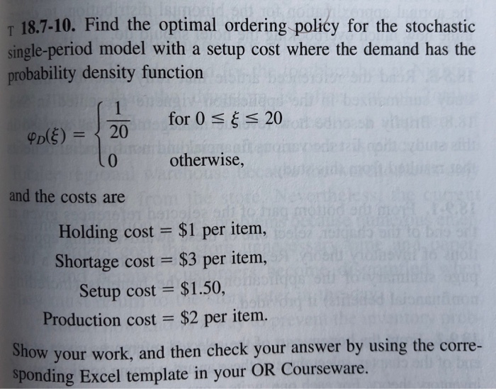 Solved T 18 7 10 Find The Optimal Ordering Policy For The