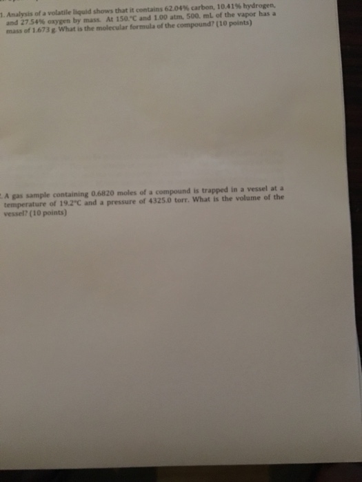 Solved I. Analysis of a volatile liquid shows that it | Chegg.com