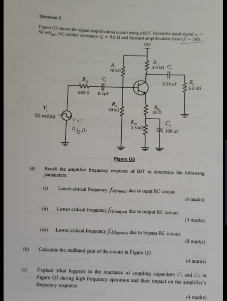 Solved Question 3 Figure Q3 shows the signal amplification | Chegg.com