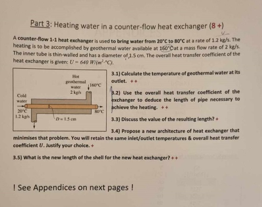 Part 3: Heating water in a counter-flow heat | Chegg.com
