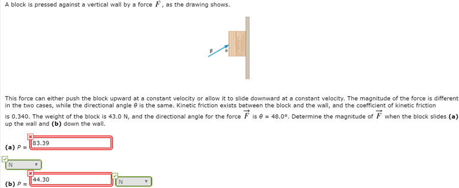 Solved A block is pressed against a vertical wall by a force | Chegg.com