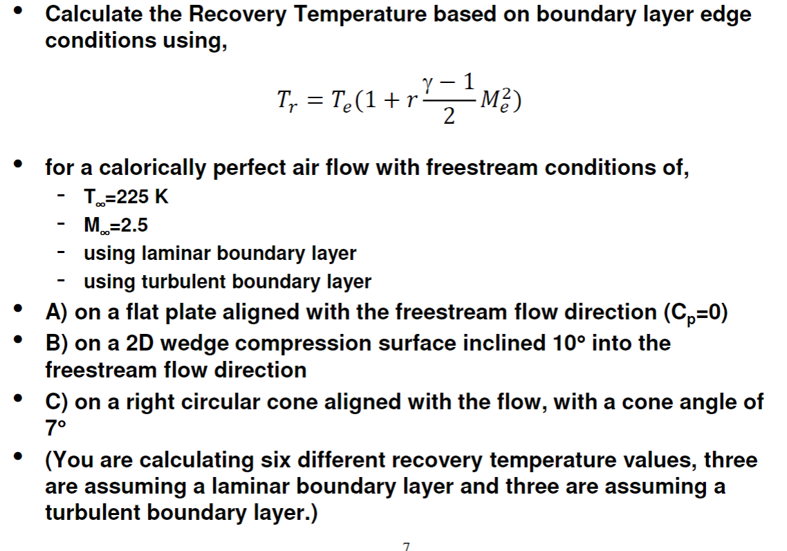 Calculate the Recovery Temperature based on boundary | Chegg.com