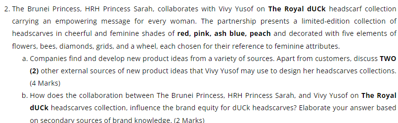 Solved 2. The Brunei Princess, HRH Princess Sarah, | Chegg.com