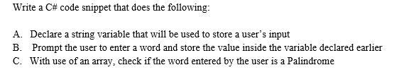 Solved Write a C# code snippet that does the following: A. | Chegg.com