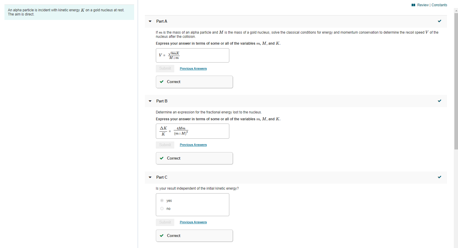Solved Review | Constants An alpha particle is incident with | Chegg.com