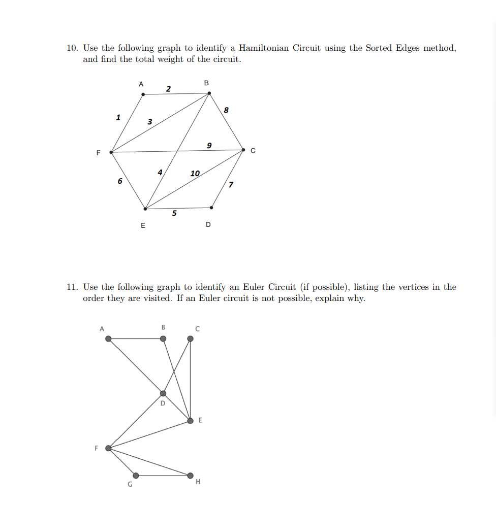 Solved 10. Use the following graph to identify a Hamiltonian | Chegg.com