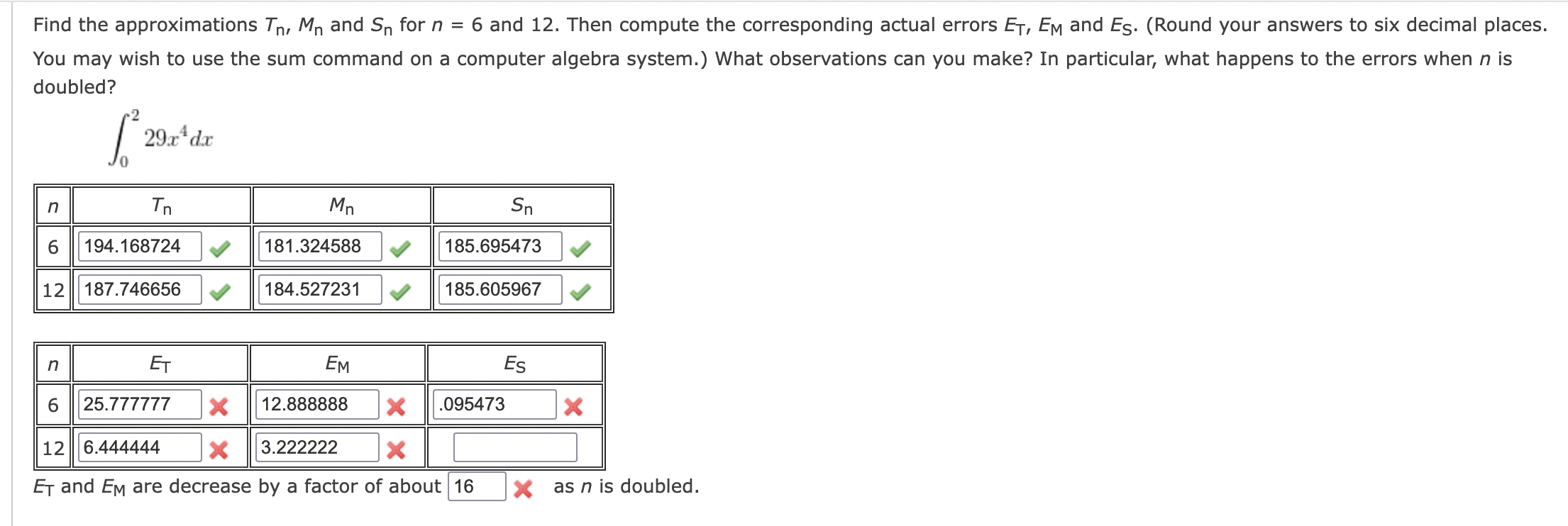 Solved Find the approximations Tn,Mn and Sn for n=6 and 12. | Chegg.com