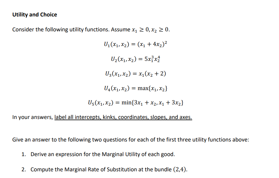 Solved Utility and Choice Consider the following utility | Chegg.com