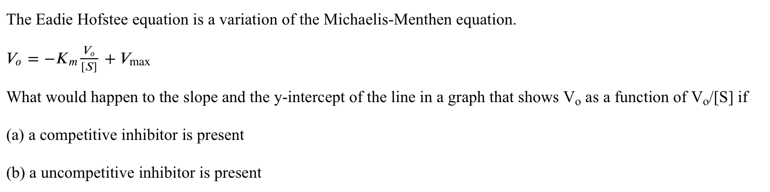 Solved The Eadie Hofstee equation is a variation of the | Chegg.com