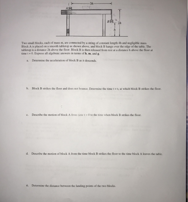 Solved 3h Two small blocks, each of mass m, are connected by | Chegg.com