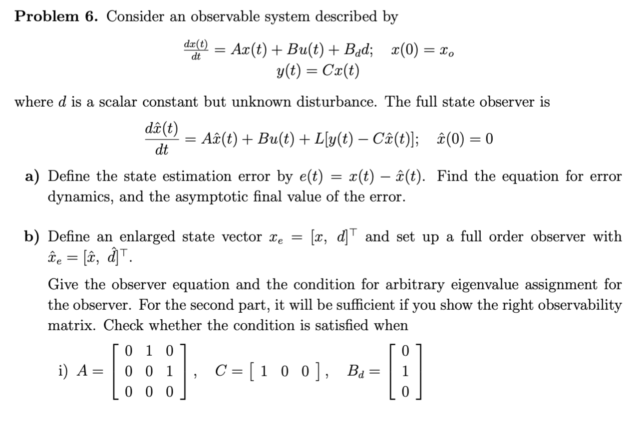 Problem 6. Consider an observable system described by | Chegg.com