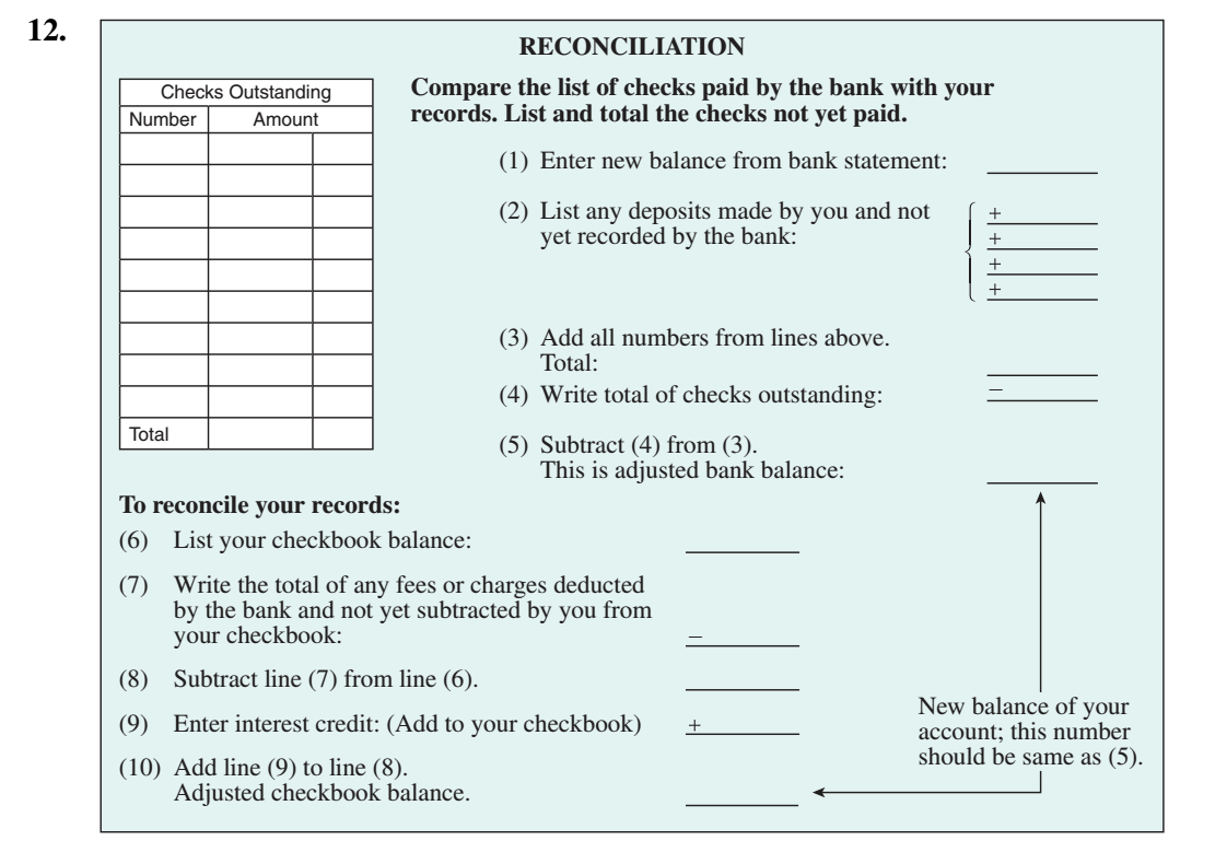 RECONCILING CHECKING ACCOUNTS For Exercises 11 and | Chegg.com
