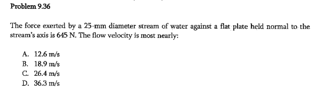 Solved The force exerted by a 25−mm diameter stream of water | Chegg.com