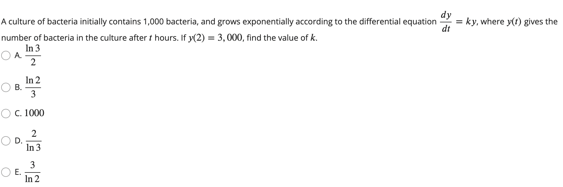 Solved A culture of bacteria initially contains 1,000 | Chegg.com