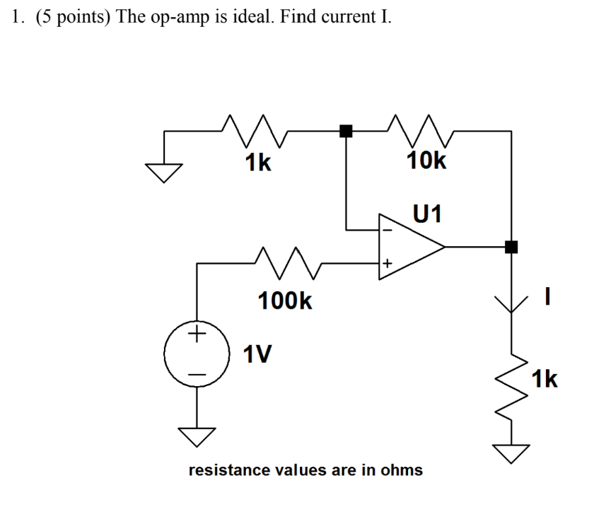 Solved 1. (5 points) The op-amp is ideal. Find current I. | Chegg.com Solved 1. (5 points) The op-amp is ideal. Find current I. | Chegg.com