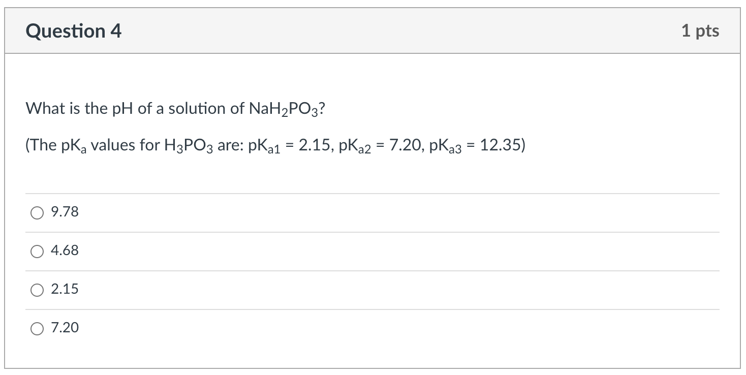 Solved Question 4 1 pts What is the pH of a solution of | Chegg.com