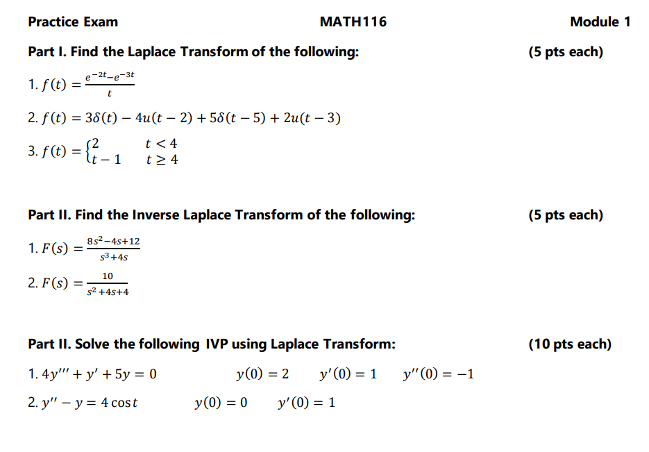 Solved Module 1 Practice Exam MATH116 Part I. Find the | Chegg.com
