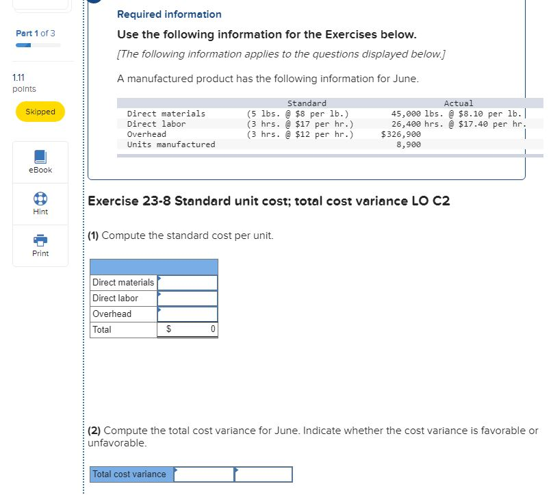 Solved Part 1 of 3 Required information Use the following | Chegg.com Solved Part 1 of 3 Required information Use the following | Chegg.com