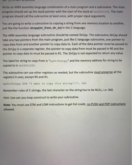 Solved Write an ARM assembly language combination of a main | Chegg.com