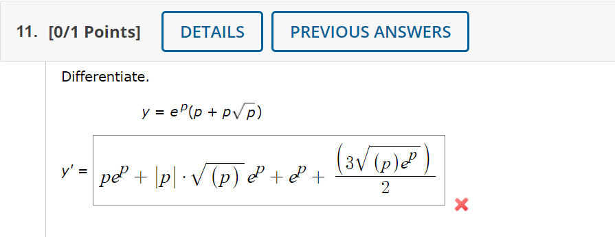 Solved 11. [0/1 Points] Differentiate. | Chegg.com