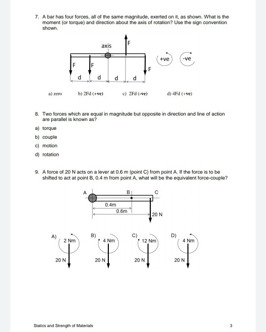 Solved 7. A bar has four forces, all of the same magnitude, | Chegg.com