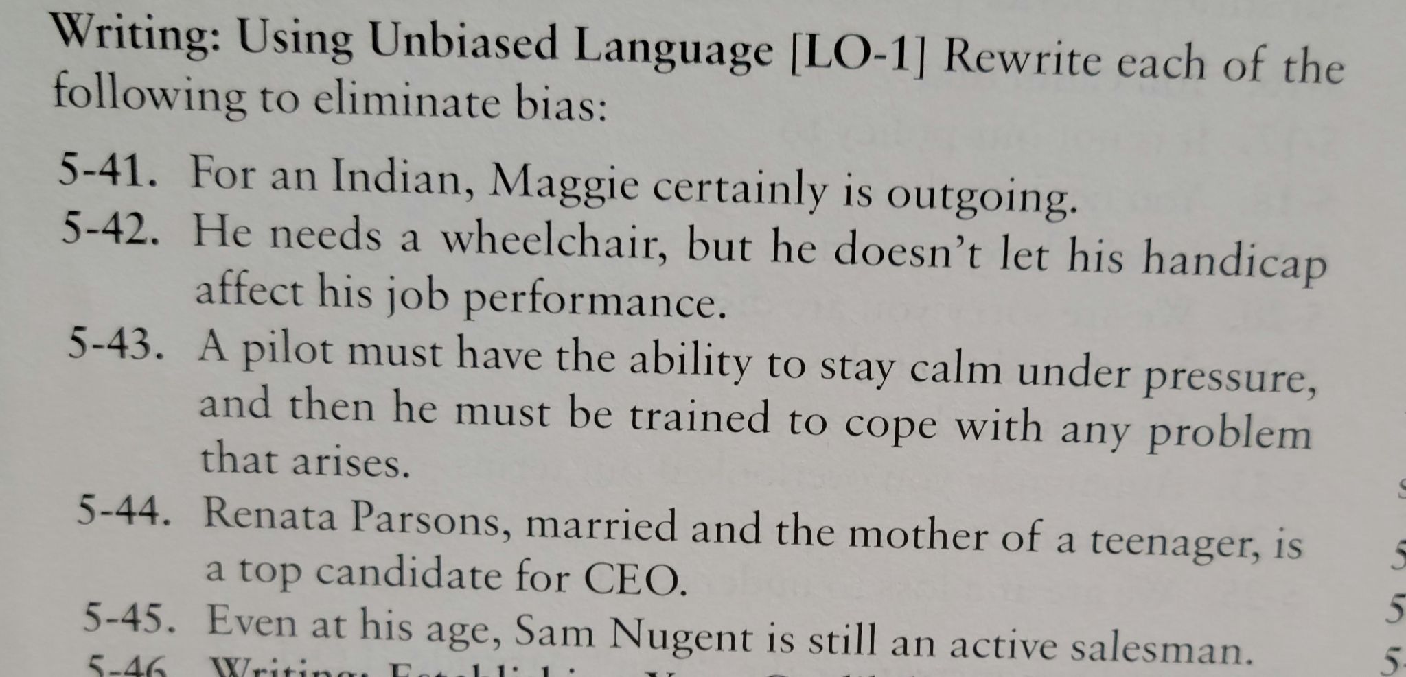 Solved Writing: Using Unbiased Language [LO-1] Rewrite each | Chegg.com