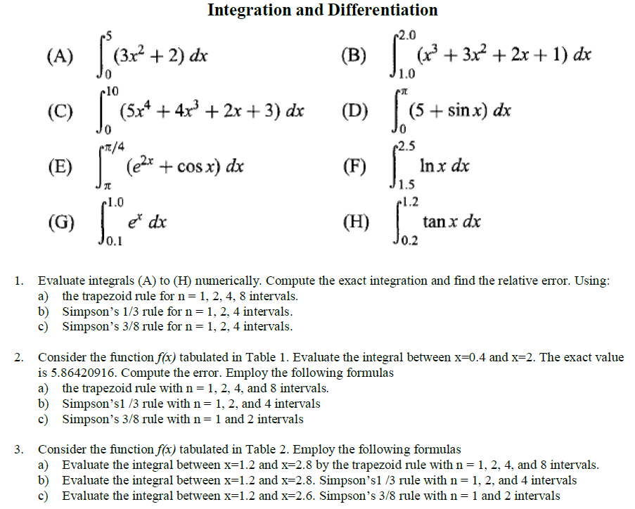 Solved Integration and Differentiation (A) ∫05(3x2+2)dx (B) | Chegg.com